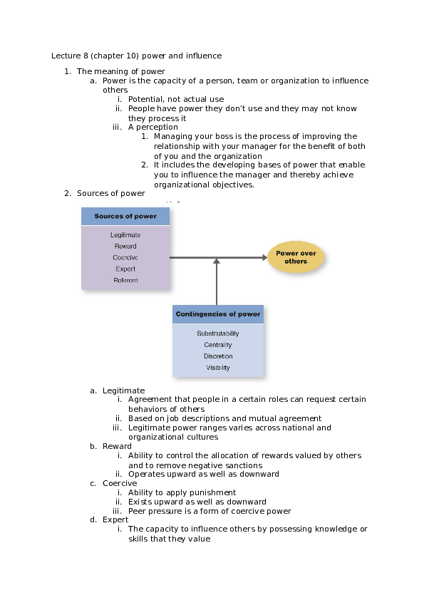 (DOC) Lecture 8 (chapter 10) power and influence