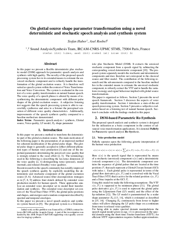 (PDF) On glottal source shape parameter transformation using a novel deterministic and ...