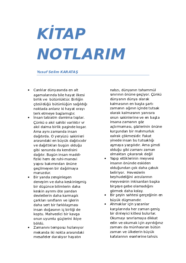 (DOC) KİTAP NOTLARIM