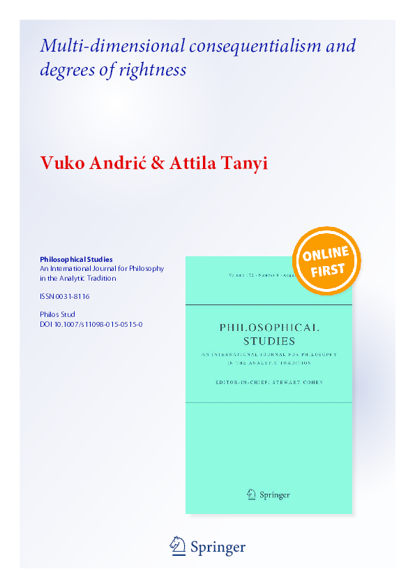 (PDF) Multi-Dimensional Consequentialism and Degrees of Rightness (with Vuko Andric)