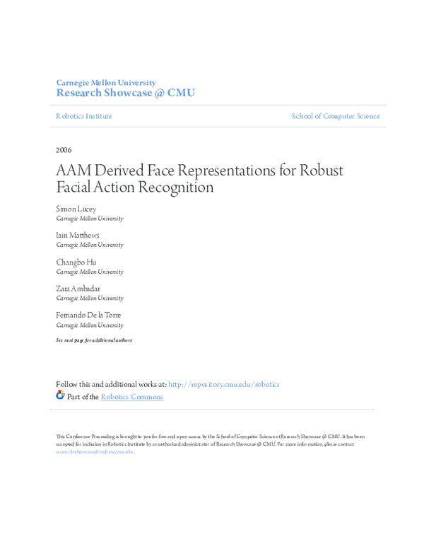 (PDF) AAM derived face representations for robust facial action recognition