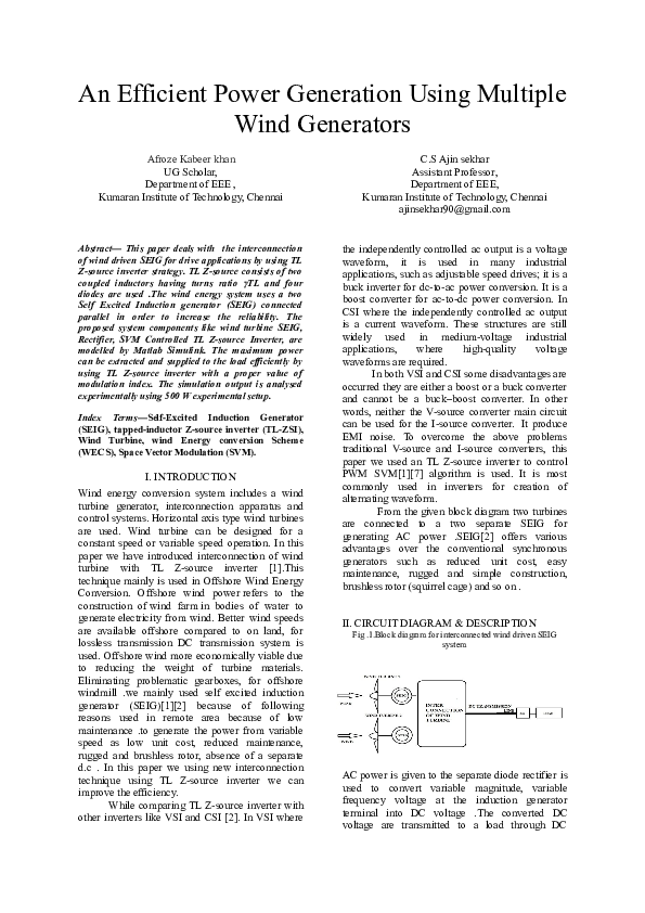 An Efficient Power Generation Using Multiple Wind Generators