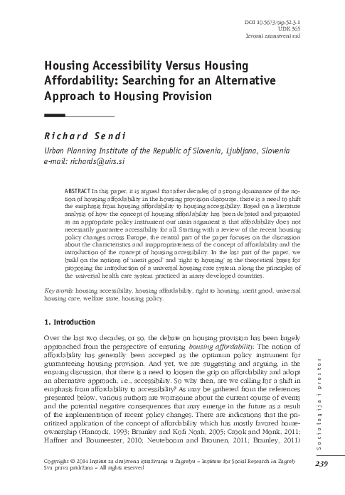 (PDF) Housing Accessibility Versus Housing Affordability: Searching for ...