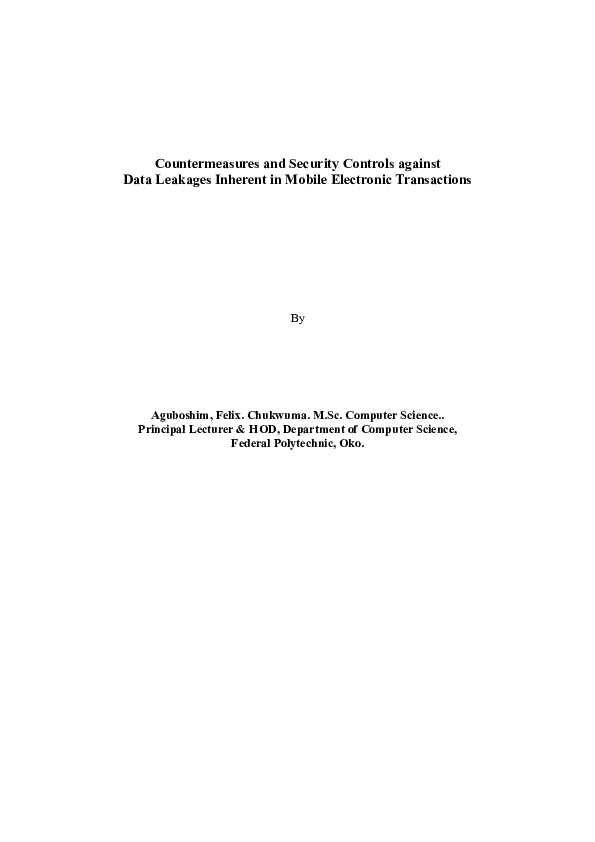 Doc Countermeasures And Security Controls Against Data Leakages Inherent In Mobile Electronic