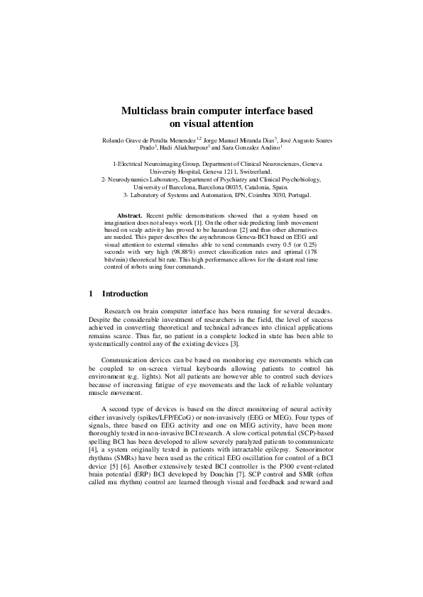 (PDF) Multiclass brain computer interface based on visual attention