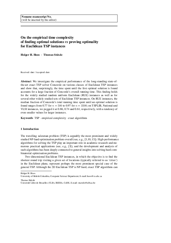 (PDF) On the empirical time complexity of finding optimal solutions vs proving optimality for ...