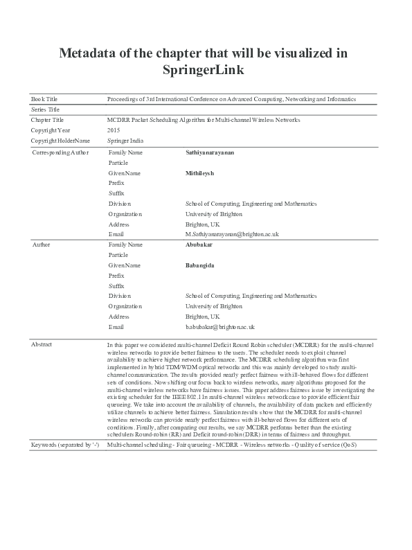 (PDF) MCDRR Packet Scheduling Algorithm for Multi-channel Wireless Networks (PDF) MCDRR Packet Scheduling Algorithm for Multi-channel Wireless Networks