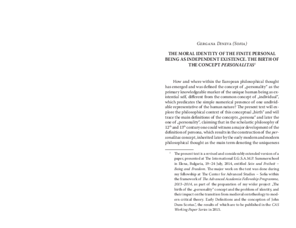 (PDF) The moral identity of the finite personal being as independent ...