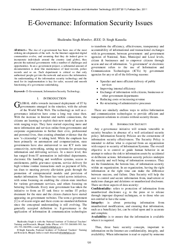 (PDF) E-Governance: Information Security Issues