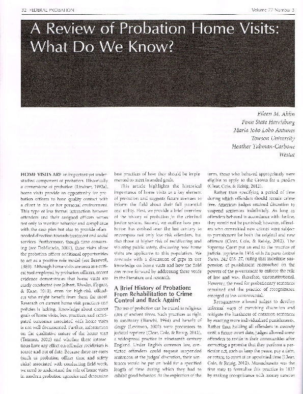 (PDF) A Review of Probation Home Visits: What Do We Know?