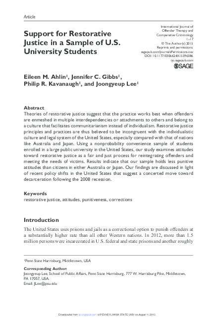 (PDF) Support for Restorative Justice in a Sample of U.S. University ...