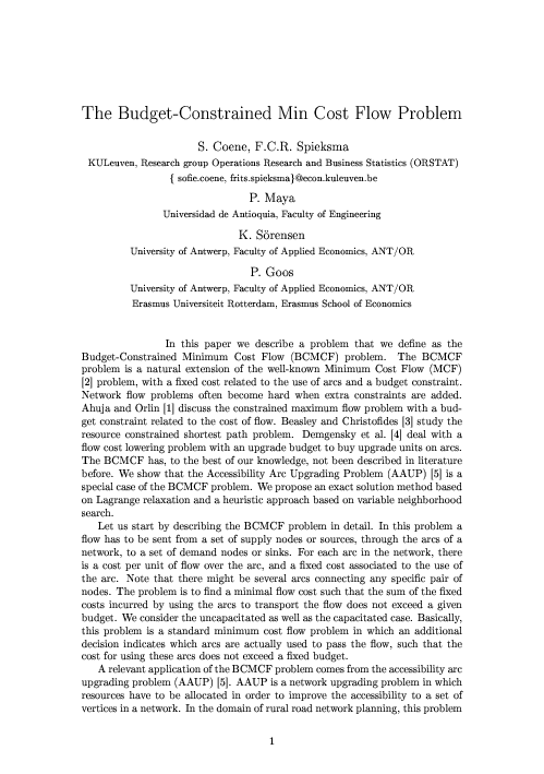 (PDF) The Budget-Constrained Min Cost Flow Problem