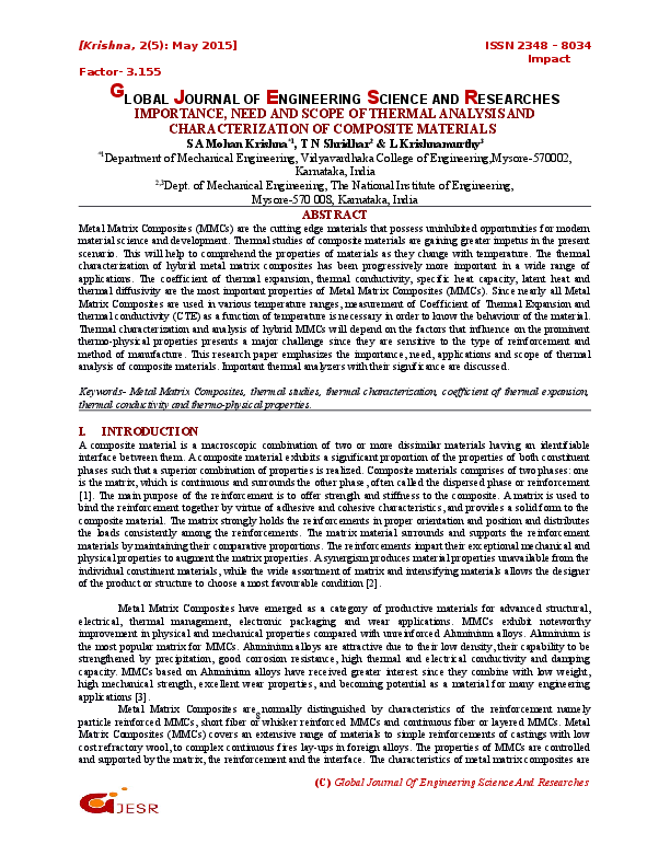 IMPORTANCE, NEED AND SCOPE OF THERMAL ANALYSIS AND CHARACTERIZATION OF ...