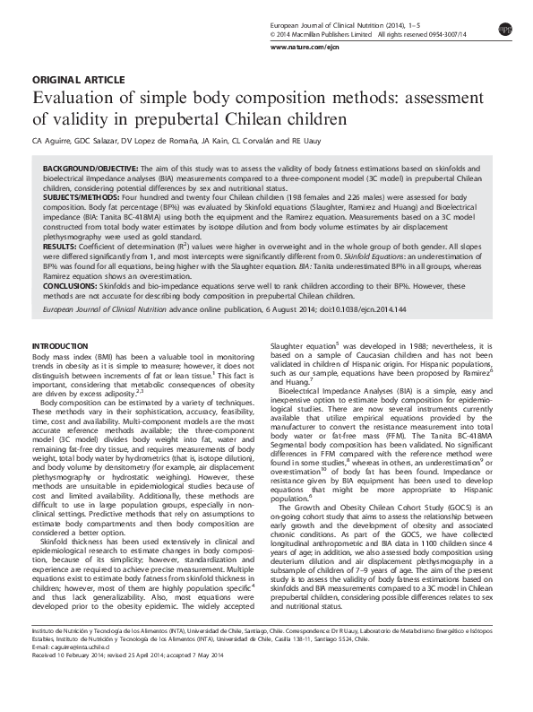 (PDF) Evaluation of simple body composition methods: assessment of ...