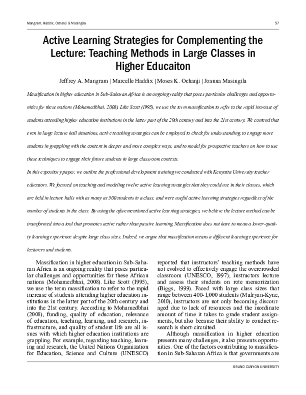 (PDF) Active learning strategies for complementing the lecture teaching ...