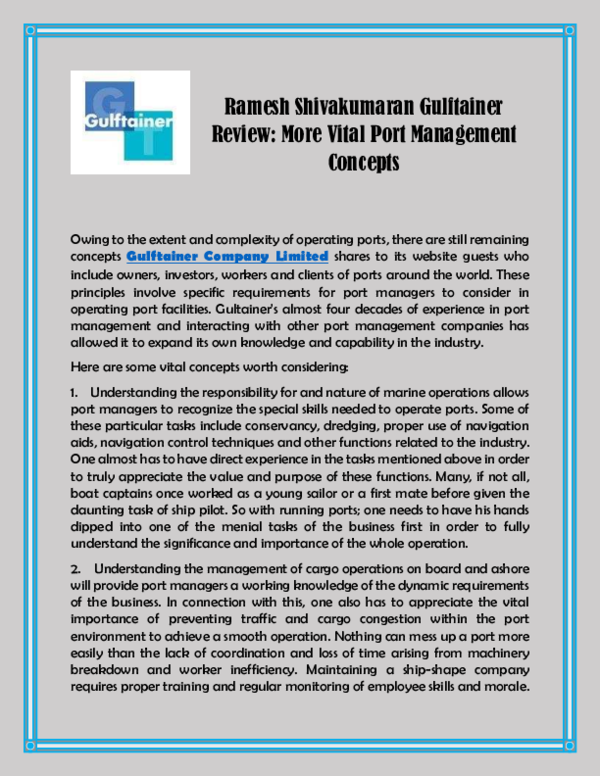 (PDF) Ramesh Shivakumaran Gulftainer Review: More Vital Port Management Concepts