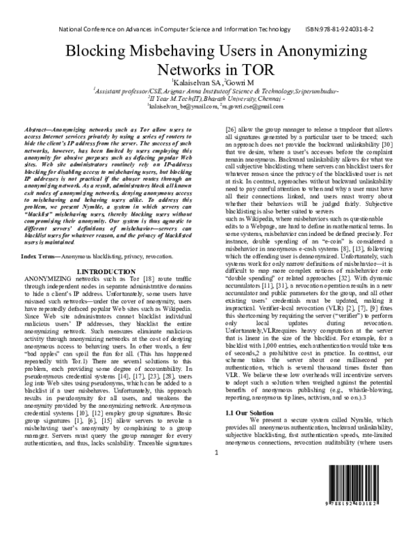 Pdf Blocking Misbehaving Users In Anonymizing Networks In Tor