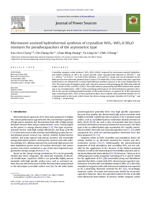(PDF) Microwave-assisted hydrothermal synthesis of crystalline WO 3–WO ...