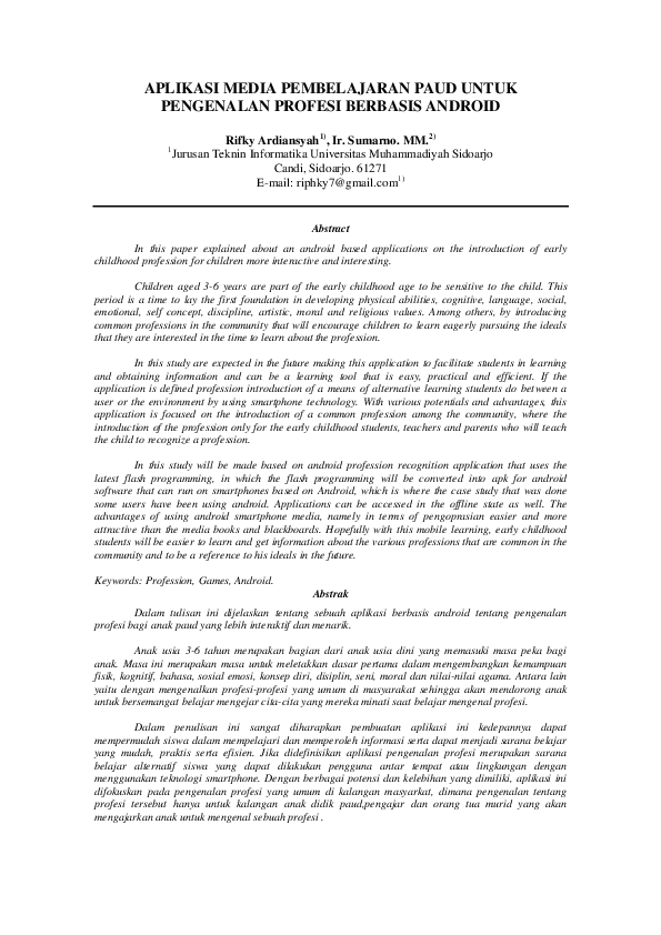 (PDF) Aplikasi media pembelajaran PAUD untuk pengenalan profesi berbasis android