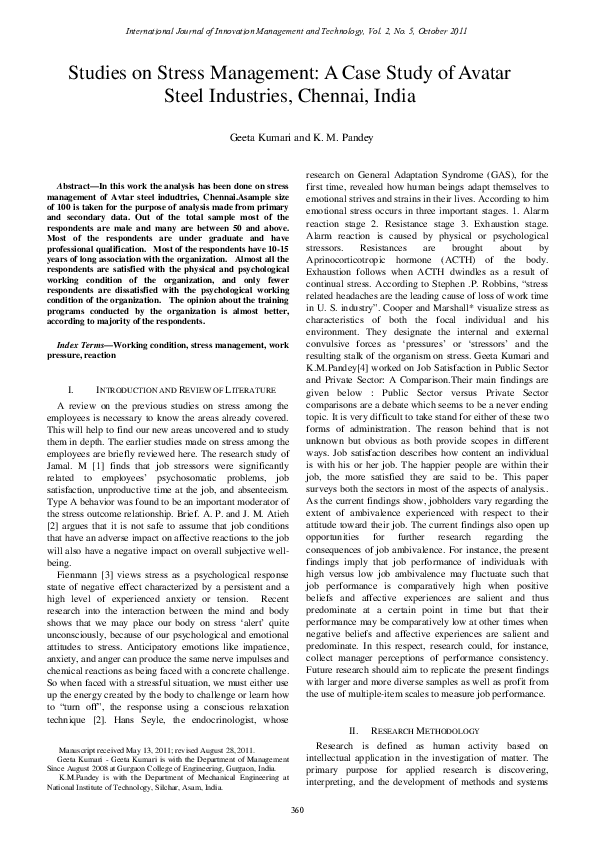 (PDF) Studies on Stress Management: A Case Study of Avatar Steel ...