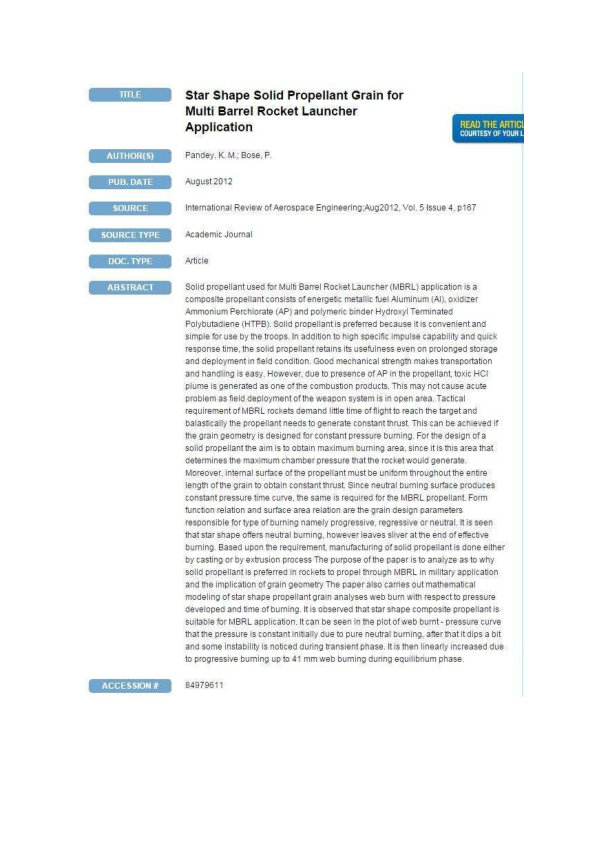 (PDF) Star Shape Solid Propellant Grain for Multi Barrel Rocket ...