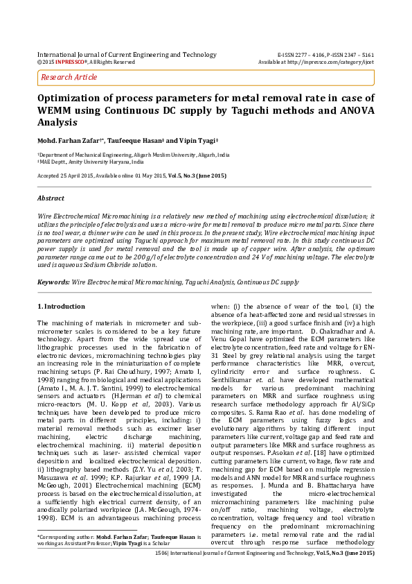 (PDF) Optimization of process parameters for metal removal rate in case of WEMM using Continuous ...