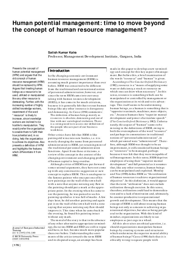 (PDF) Human potential management: time to move beyond the concept of ...