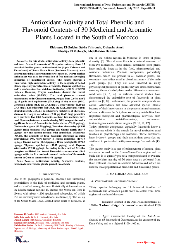 (PDF) Antioxidant Activity and Total Phenolic and Flavonoid Contents of 30 Medicinal and ...