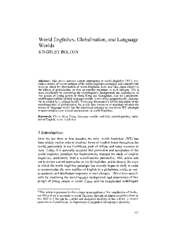 (PDF) World Englishes, globalisation and language worlds