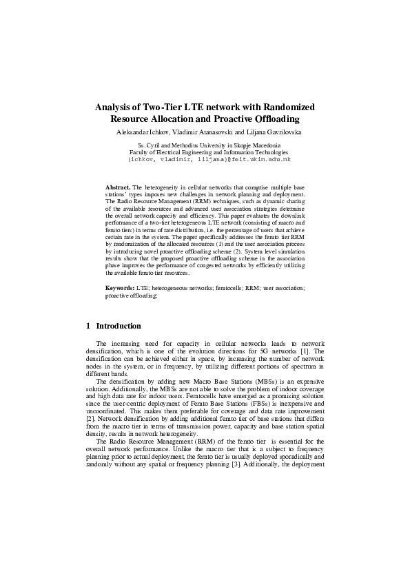 Pdf Analysis Of Two Tier Lte Network With Randomized Resource Allocation And Proactive Offloading 1318