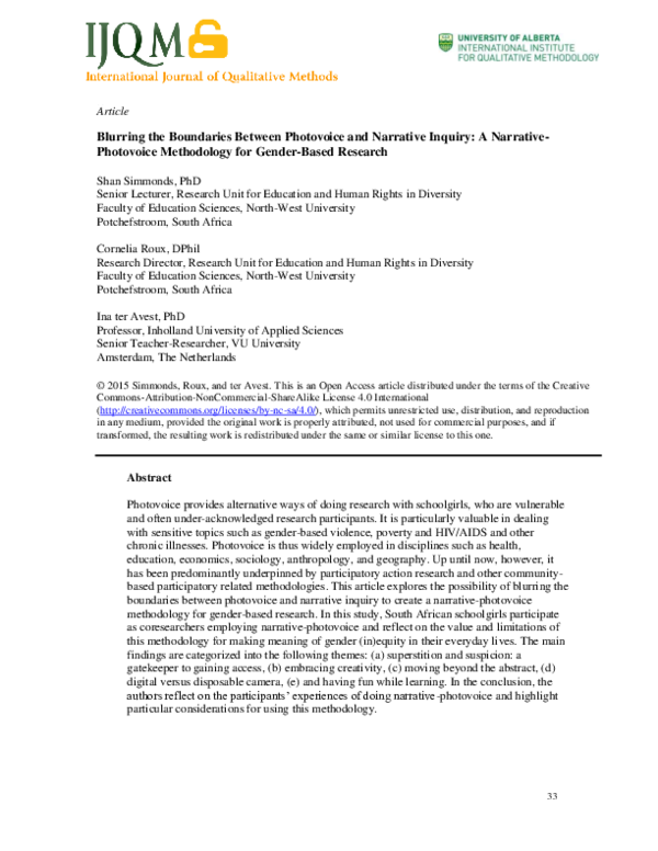 (PDF) Blurring the Boundaries Between Photovoice and Narrative Inquiry: A Narrative- Photovoice ...