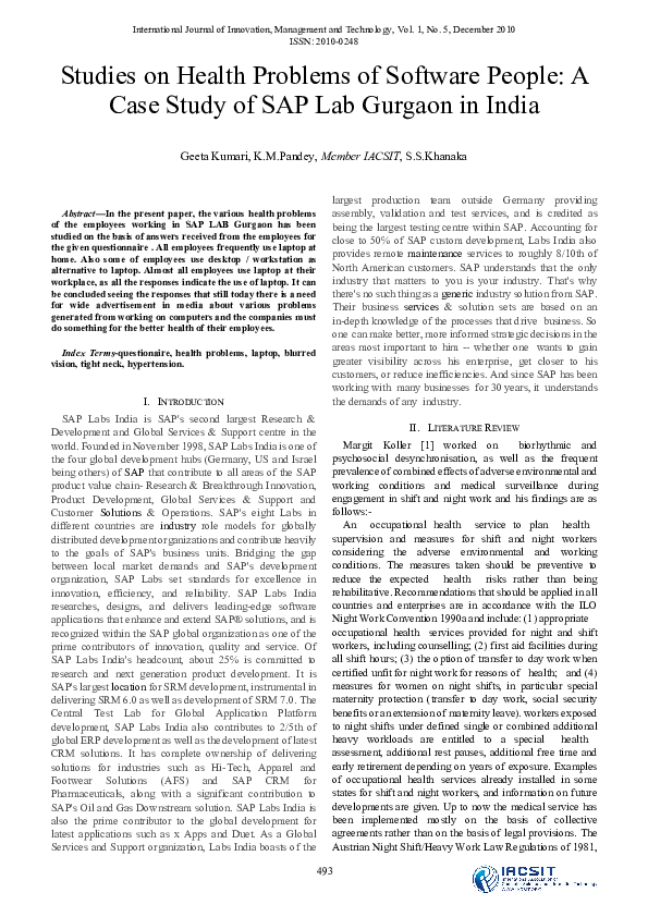 (PDF) Studies on Health Problems of Software People: A Case Study of ...