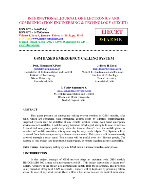 GSM BASED EMERGENCY CALLING SYSTEM