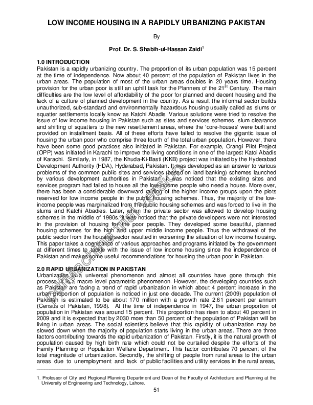 (PDF) LOW INCOME HOUSING IN A RAPIDLY URBANIZING PAKISTAN