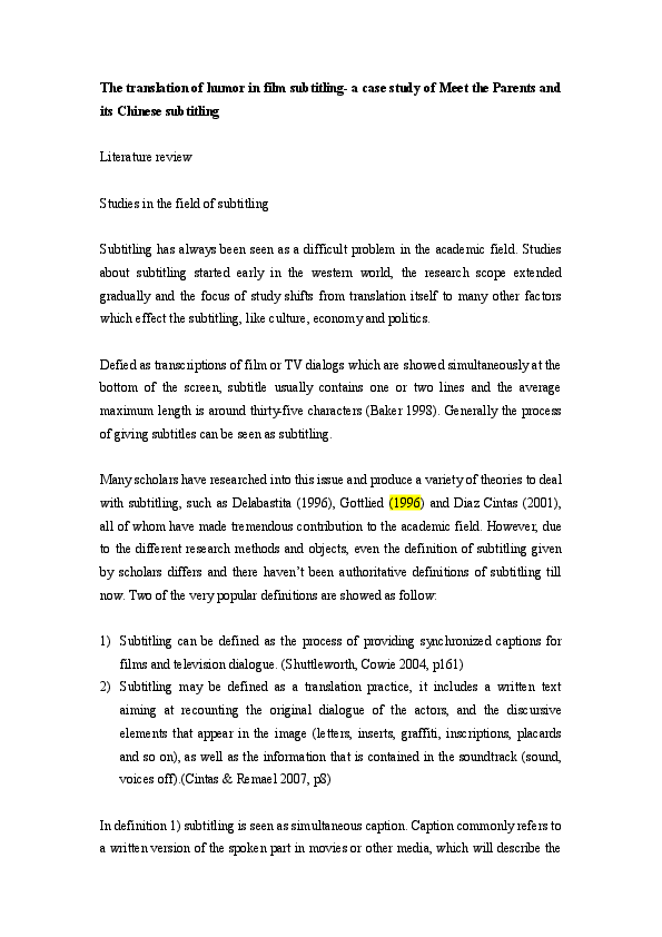 (DOC) The translation of humor in film subtitling-a case study of Meet ...