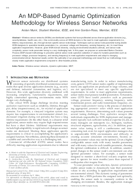 (PDF) An MDP-Based Dynamic Optimization Methodology for Wireless Sensor ...