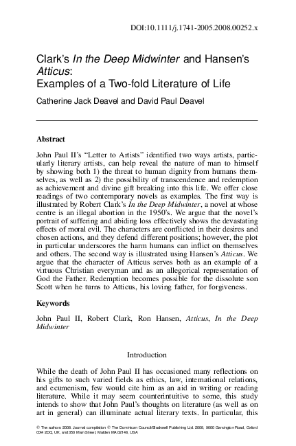 (PDF) Clark's In the Deep Midwinter and Hansen's Atticus: Examples of a ...