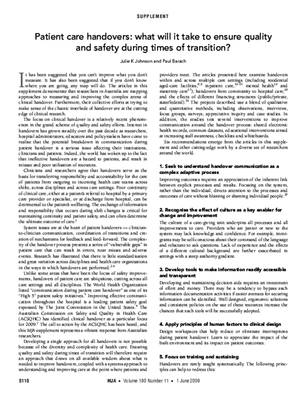 Patient care handovers: what will it take to ensure quality and safety ...