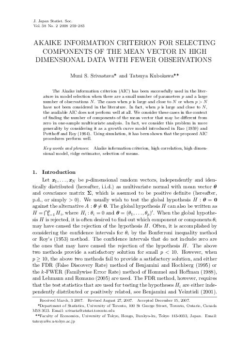 (PDF) AKAIKE INFORMATION CRITERION FOR SELECTING COMPONENTS OF THE MEAN ...