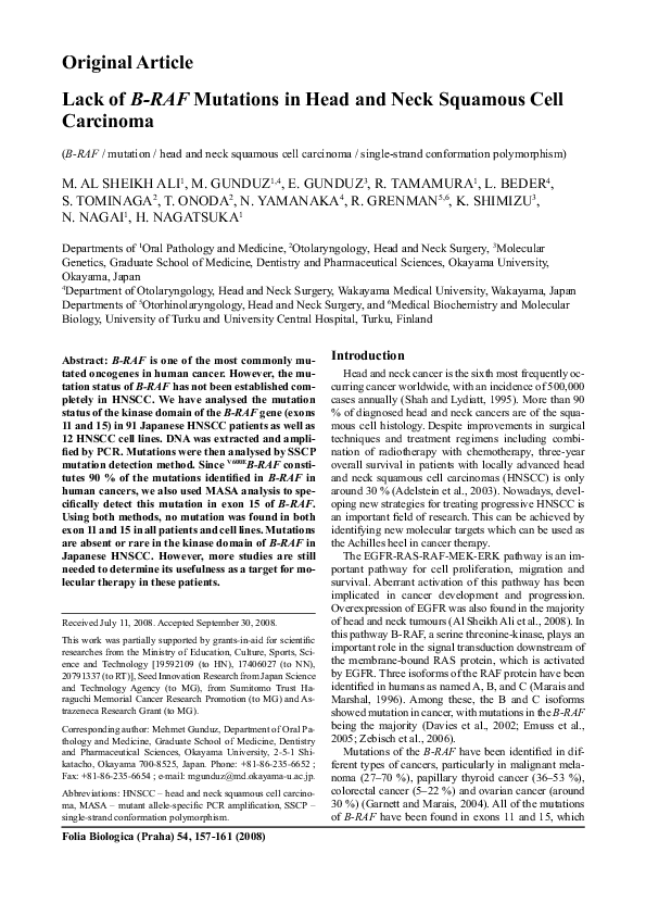 (PDF) Lack of B-RAF Mutations in Head and Neck Squamous Cell Carcinoma ...