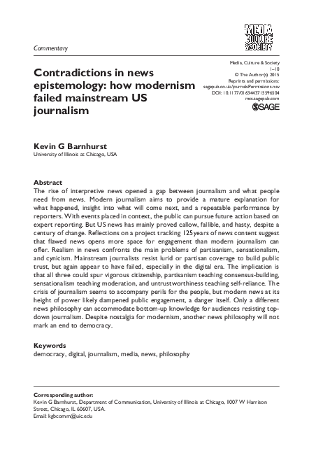 (PDF) Contradictions in News Epistemology: How Modernism Failed ...