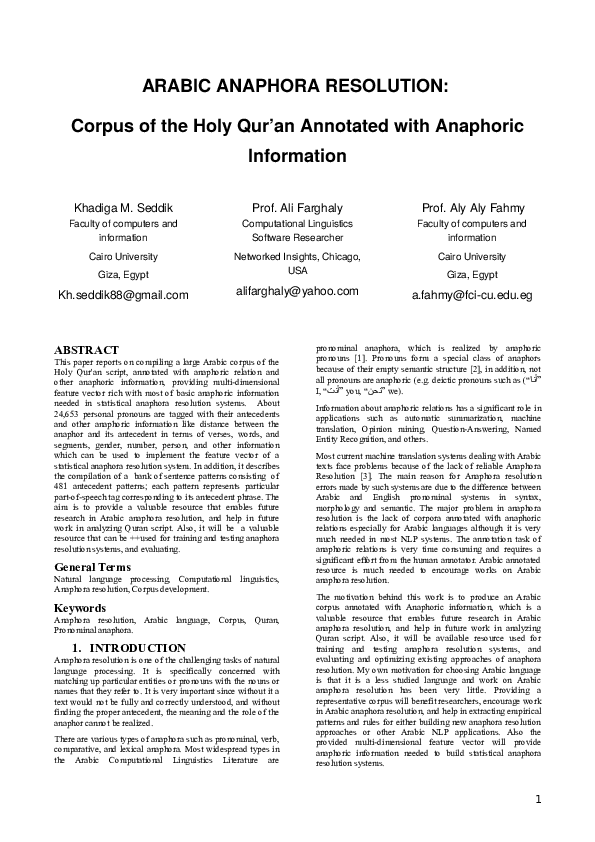 (DOC) Arabic Anaphora Resolution
