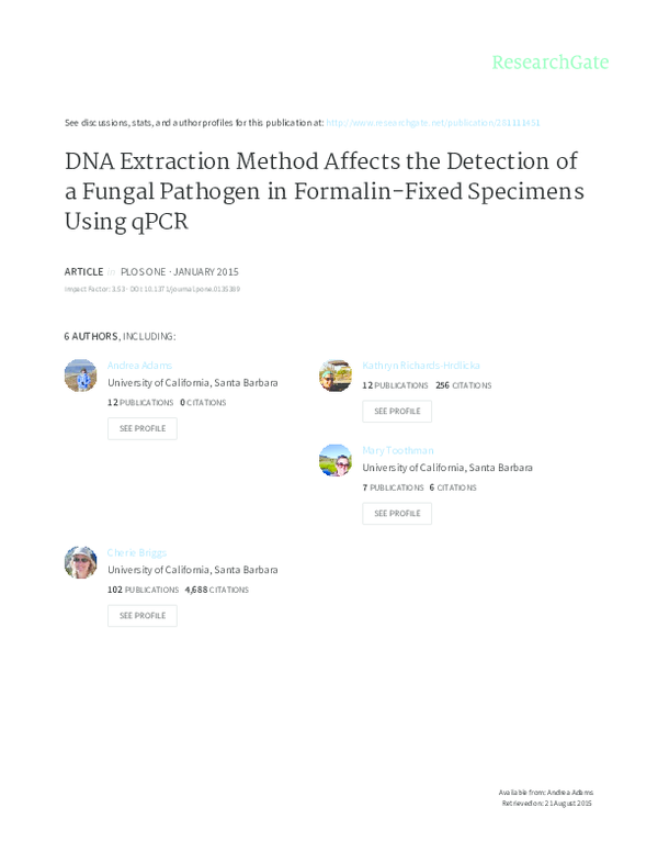 (PDF) DNA Extraction Method Affects the Detection of a Fungal Pathogen in Formalin-Fixed ...