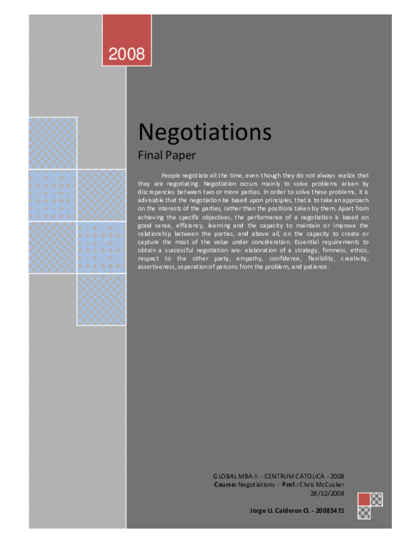 (PDF) Negotiations - Final Paper