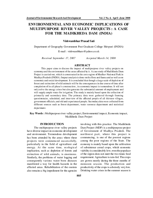 (PDF) ENVIRONMENTAL AND ECONOMIC IMPLICATIONS OF MULTIPURPOSE RIVER ...