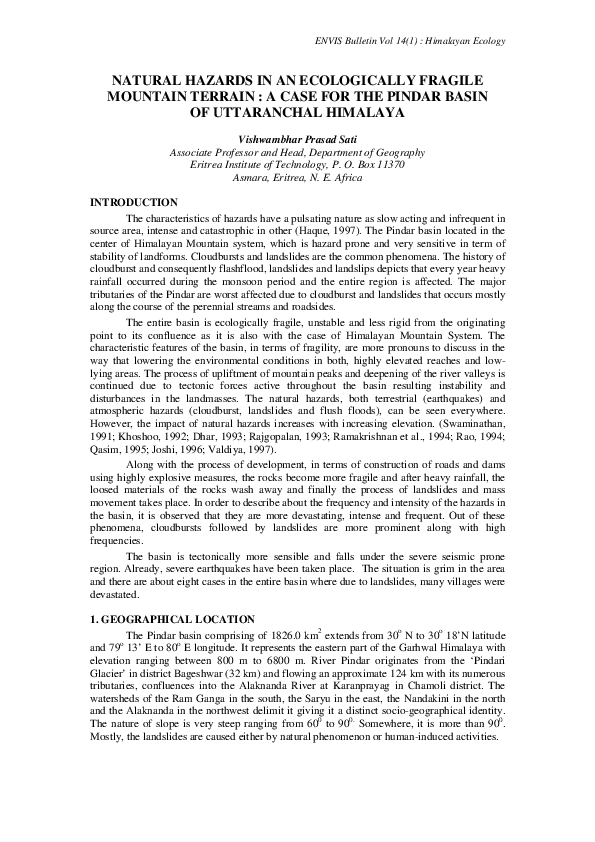 (PDF) NATURAL HAZARDS IN AN ECOLOGICALLY FRAGILE MOUNTAIN TERRAIN : A ...