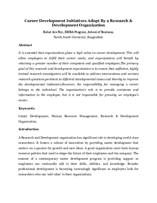 (PDF) Career Development Initiatives Adopt By a Research & Development ...