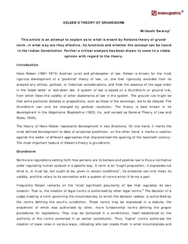 (PDF) KELSEN'S THEORY OF GRUNDNORM