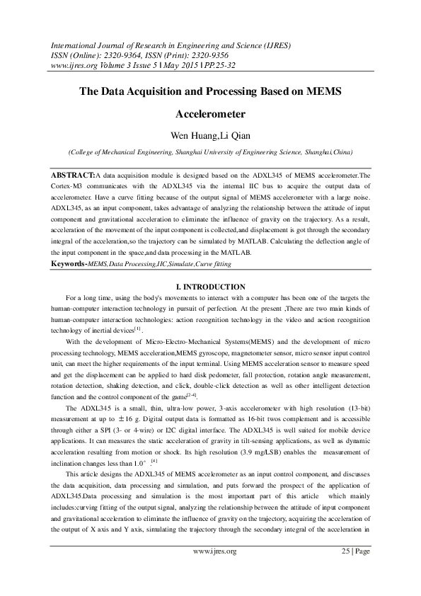 (PDF) The Data Acquisition and Processing Based on MEMS Accelerometer