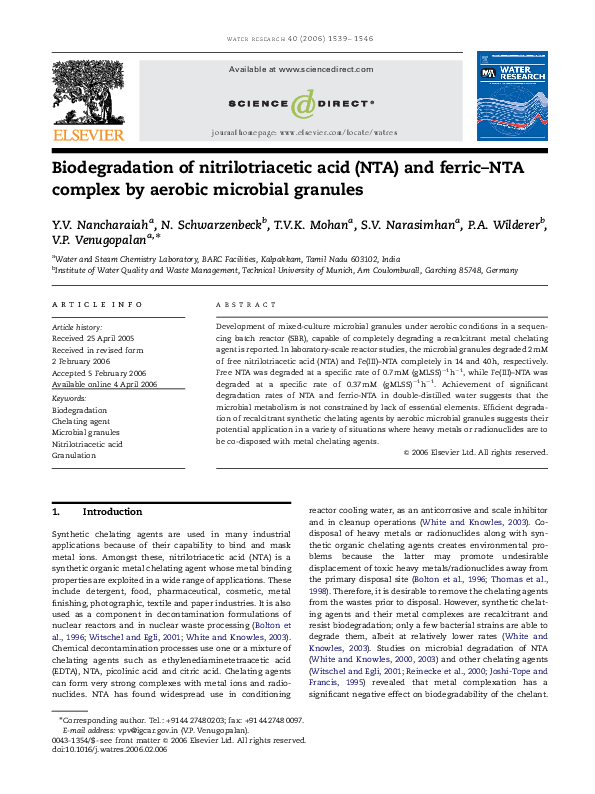 (PDF) Biodegradation of nitrilotriacetic acid (NTA) and ferric-NTA ...